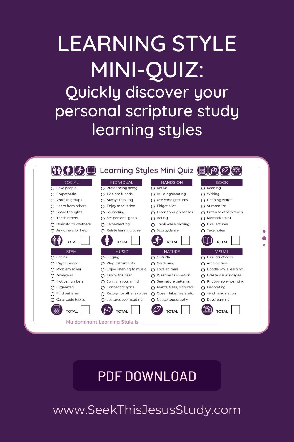 Learning Styles Mini Quiz - Seek This Jesus Study