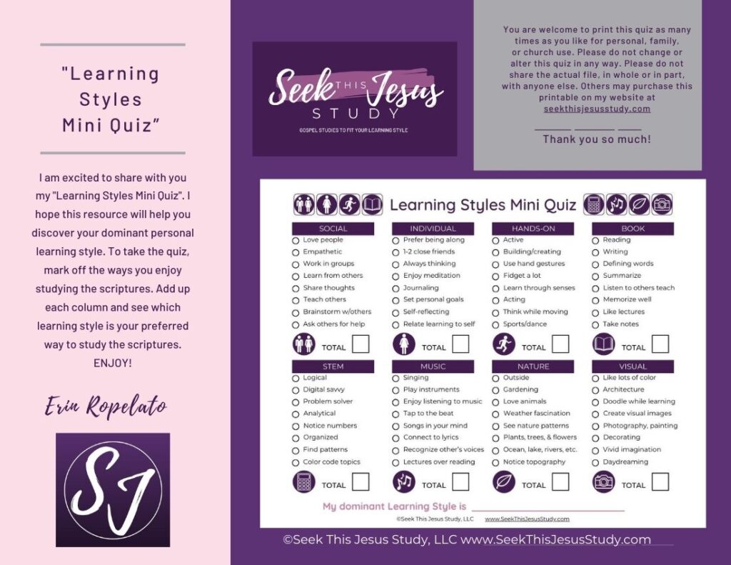 Learning Styles Mini Quiz - Seek This Jesus Study